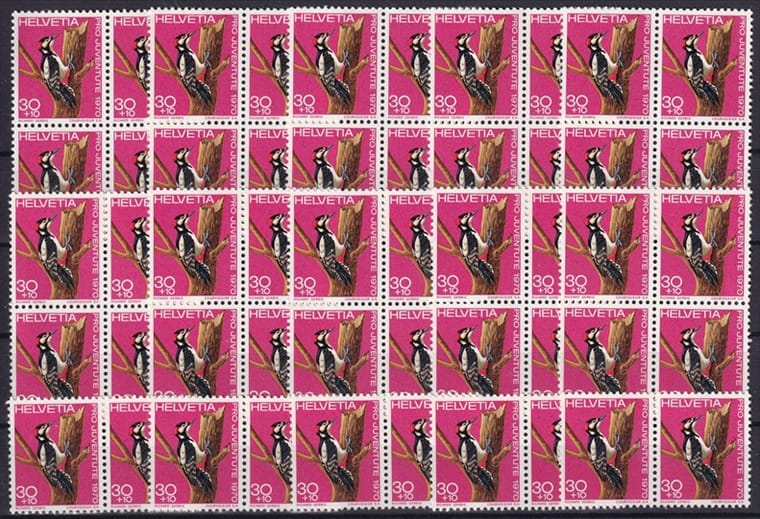 Schweiz PJ 50 x CHF 0.30er "Grosser Buntspecht" zum Frankieren ...
