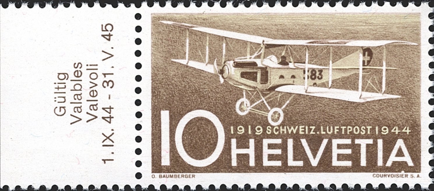 Schweiz, Abarten, Flugpost, Nr.37.2.02, weisser Punkt unter A von ...