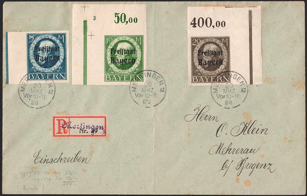 Deutschland, Deutsches Reich, Nr.152 B-170 B, eingeschriebener ...