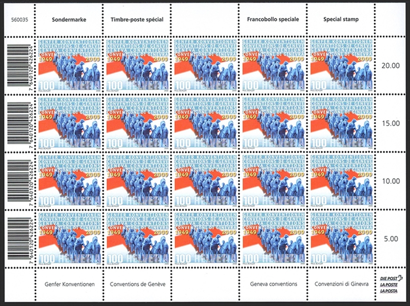 Schweiz 2009 SBK Nr. 1328 "Genfer Konventionen" 20er Bogen CHF 1.00er ...