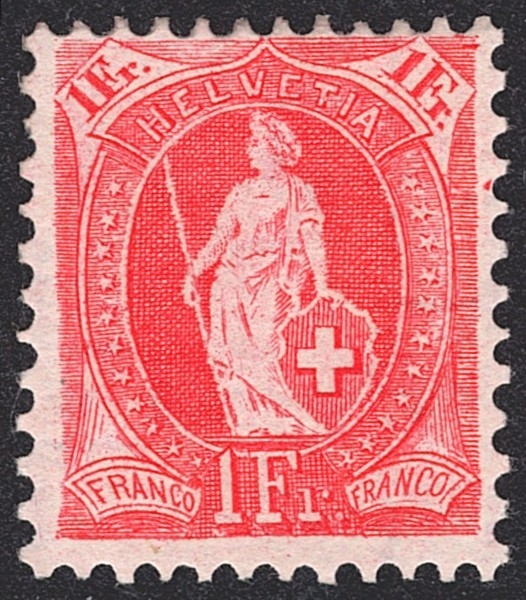 Schweiz, Altschweiz, Stehende Helvetia, Nr.91A, 1Fr.karmin ...