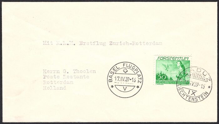 Liechtenstein, Flugpost, Erstflug Basel-Rotterdam, RF 393eL ...