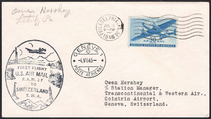Schweiz, Erstflüge, Philadelphia-Genf, RF 46.5e - Briefmarken.world