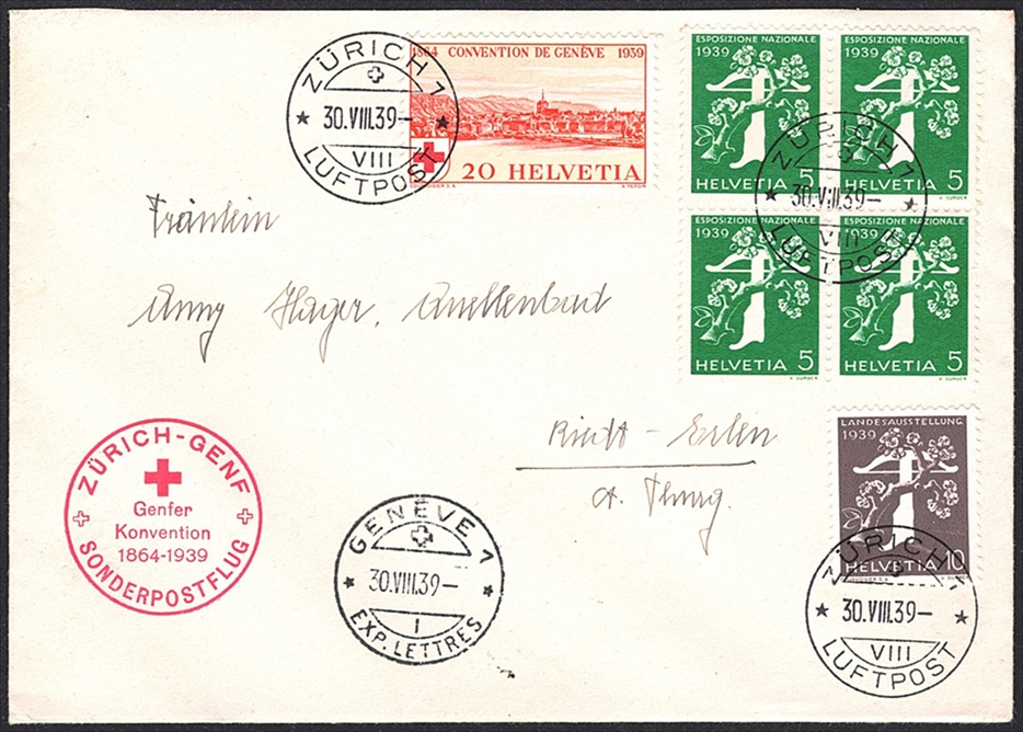 Schweiz, Sonderflüge, Rotkreuzflug Zürich-Genf, SF 39.6b - Briefmarken ...